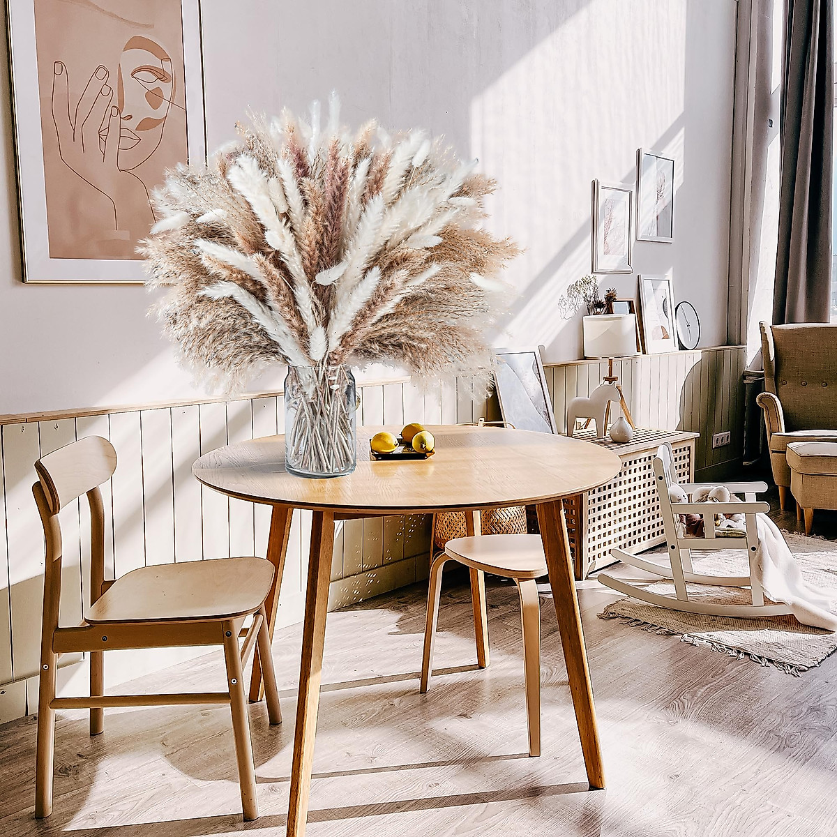 Bnecnet 110Pcs Dried Pampas Grass Decor - 17.5” Natural Pampas Grass Bouquet, Bunny Tails Dried Flowers & Reed Grass Bouquet for Wedding Boho Flowers Home Table Decor, Rustic Farmhouse Party