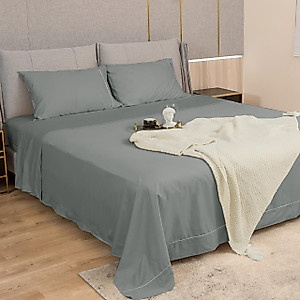 sunflower Extra Deep Pocket Queen Sheet Sets Fits 18"-24" in Deep Mattress -100% Cotton Queen Sheet Set, Ultimate Gray Hotel Luxury Soft Breathable Sheet Sets for Queen Bed Deep Pocket