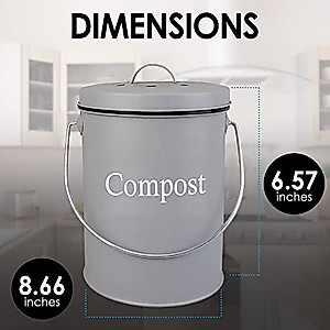 JV Compost Bin - Kitchen Compost Bin Countertop - Kitchen Composter Indoor - Compost Pail - 1.2 Gallon Compost Bin with EZ-No Lock Lid - Small Compost Bin - Odor-Free Seal - 2 Charcoal Filters