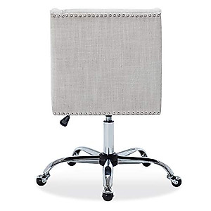 BELLEZE Modern Upholstered Linen Office Chair with Nailhead Trim, Armless Adjustable Height Swivel with Wheels, Stylish Farmhouse Computer Desk Seating - Beige
