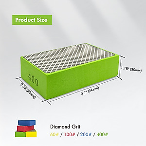 Bstansion Diamond Hand Polishing Pads, Diamond Sanding Pads for Ceramic Tile Glass Stone Granite Wood Marble Metal, 4PCS Foam Backing Grinding Blocks Grit 60#,100#,200#,400#, Tile Tools