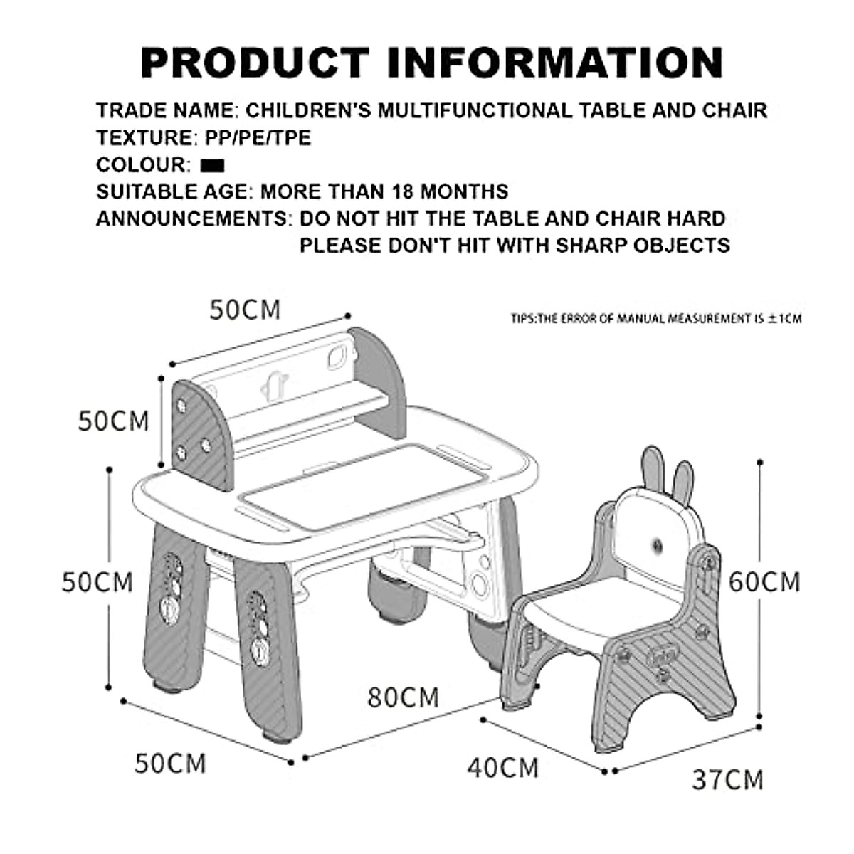 Kids Functional Desk and Chair Set with Storage Space,Adjustable Height, Ergonomic,Easy to Wipe Graffiti Table and Chairs for Children Reading,Drawing,Eating,Studying,Parent-Child Interaction