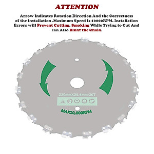 CZS Chainsaw Tooth Brush Cutter Blade, 9"/230mm Brush Blades with Saw Chain Cutter for Cutter, Trimmer, Weed Eater (Adapter Included)