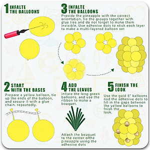 130 Pcs Pineapple Balloons Tropical Garland Kit 5'' 10'' 12'' Yellow Gold Balloons Green Long Latex Balloons Pineapple Fruit Balloons for Summer Luau Hawaii Aloha Birthday Pineapple Party Decorations