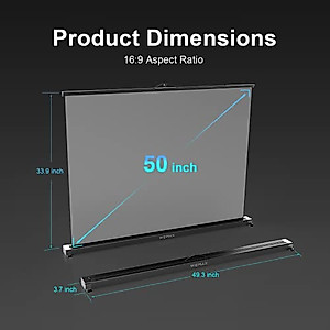 WEMAX 50 Inch ALR Portable Projector Screen, Small Mobile Tabletop Screen, HD 16:9 Pull Up Retractable Projection Screen for Travel Camping Business Presentations Meeting, Any Indoor Outdoor Use