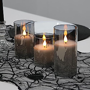 Rhytsing Gray Glass Battery Operated LED Candles with Remote, Flameless Candle Gift Set, Warm White Light - Include 6 Batteries