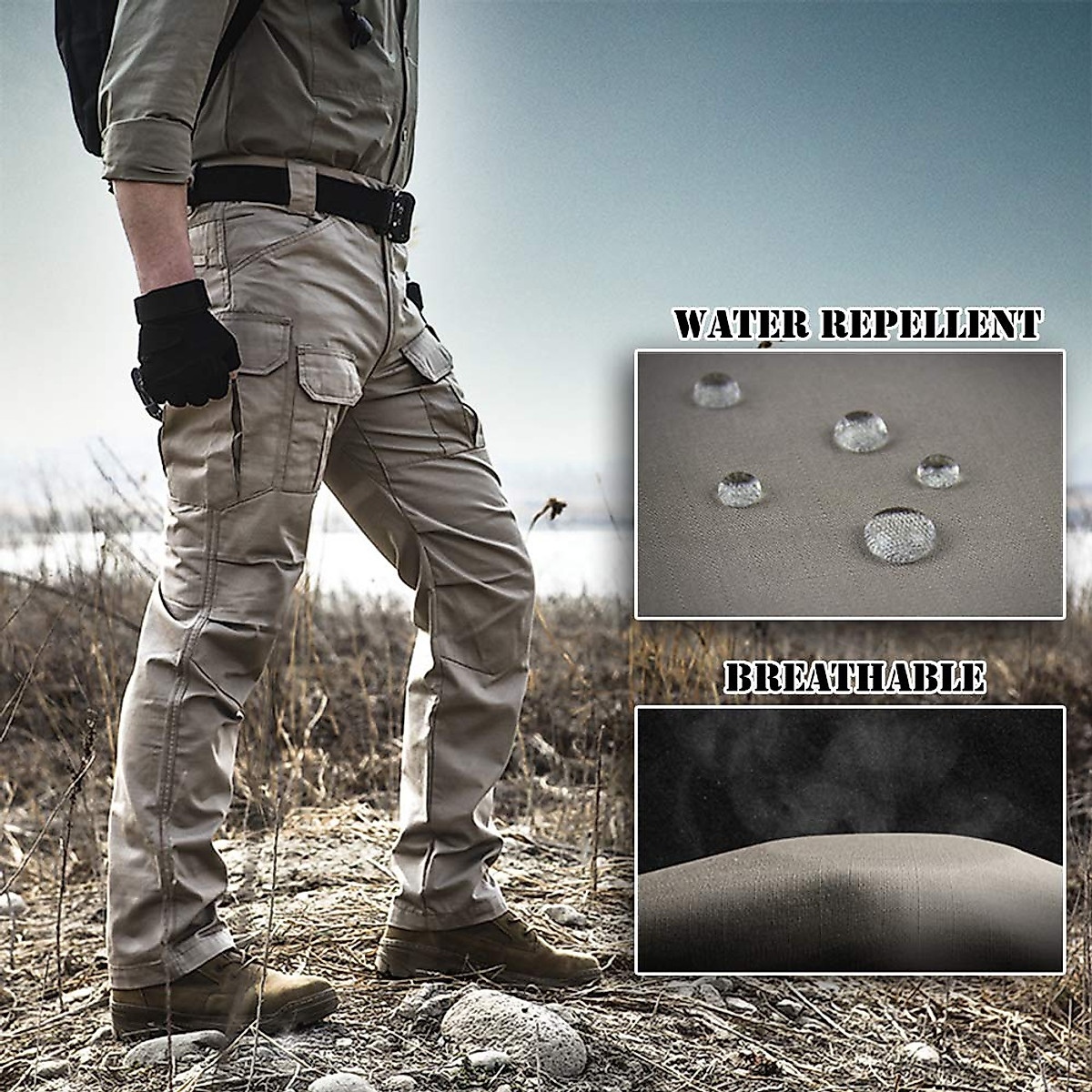 CARWORNIC Gear Men's Tactical Cargo Pants Waterpoof Lightweight Rip Stop EDC Military Combat Trousers Dark Grey