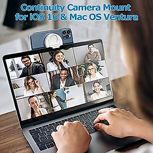 Continuity Camera Mount for MacBook Laptops/iPhone 12, 13 & 14 Series, Compatible with Magsafe, iPhone Webcam Mount for iOS 16 & macOS Ventura, Desk View Avaliable, Includes Magnetic Metal Ring