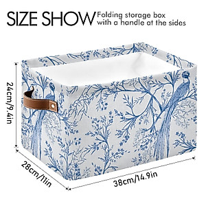 susiyo Foldable Storage Bin Oriental Garden Bird Fabric Storage Baskets Collapsible Shelf Baskets Organizing Basket Bin with PU Handles for Shelves Home Closet Bedroom Living Room-1Pack
