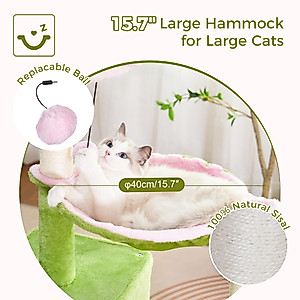 Pawfessor Flower Cat Tree 4 in 1 Cat Scratching Post for Indoor Cats 34" Small Cat Tower for Large Cats, with Full Scratch Posts,15.7”Large Hammock, Removable Perch and Wide Condo for Indoor Cats-Pink