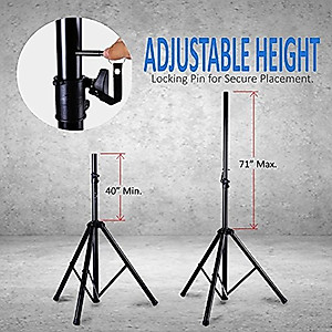 Pyle Universal Dual PA DJ Tripod 2 Speaker Stand Kit with Adjustable Height & Storage Bag Constructed with Heavy Duty Durable Steel & Lightweight for Easy Mobility Safety PIN Screw Locks PSTK107,Black