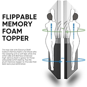 FLEXPEDIC 3D Breathable Mesh Cover and Coconut Shell Carbon Full Memory Foam Firm Mattress Topper 3 Inch, Double-Sided Cooling Pad with Non-Slip Ventilated Cover, Pressure-Free Mattresses Toppers