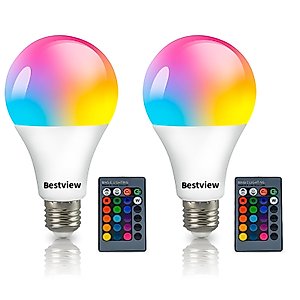 Bestview RGB LED Light Bulb, Color Changing Light Bulbs with Remote Control, RGBW Warm White 5W E27 Screw Base,Mood Light Flood E26 Light Bulb-16 Color Choices for Home Party Bedroom Outdoor(2 Pack)
