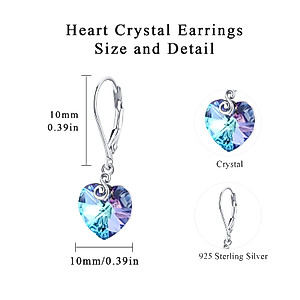 Sterling Silver Leverback Drop Earring with Austrian Crystal Hypoallergenic Heart Dangle Earrings for Sensitive Ears Jewelry Gift for Women