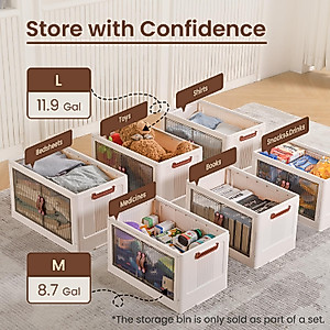 Bearhug Collapsible Stackable Storage Bins, 4 Packs, 8.7 Gal, Foldable Storage Bins with Doors and Wheels - Dual Opening Foldable Cabinet Organizer for Home and Office (8.7 Gallon Capacity, Set of 4)