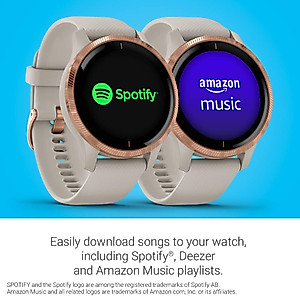 Garmin Venu - GPS Smartwatch with Bright Touchscreen Display - Music, Body Energy Monitoring, Animated Workouts, Pulse Ox Sensor and More - Rose Gold with Tan Band (Renewed)
