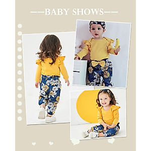 12 Months Baby Girl Clothes Gifts Baby Girl Outfits Winter Infant Clothing Ruffle Romper Floral Pants Set 12-18 Months Girl Clothes