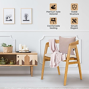 COSTWAY Bamboo Accent Chair, Modern Painted Bamboo Leisure Chair w/Comfy Fiber Cushion, Curved Backrest, Solid Legs, Upholstered Armchair for Living Room, Bedroom, Dining Room, Natural (1)