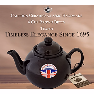 Cauldon Ceramics Brown Betty Tea Pot | Hand Made 4 Cup Brown Betty Teapot | Classic Ceramic Teapot for Loose Leaf Tea or Teabags | 36 Fl Oz