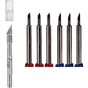 7-PC Kit - 6 Roland Type Vinyl Cutter Replacement Carbide Blades + Vinyl Weeding Cutting Hobby Knife