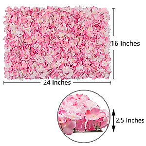 Flower Wall Panel Set, U'Artliens Artificial Wall Flower Backdrop 24x16 Inch 3D Silk Hydrangea Rose Floral Panel for Photo Background Home Party Wedding Backdrop Decoration (4pcs, Pink)
