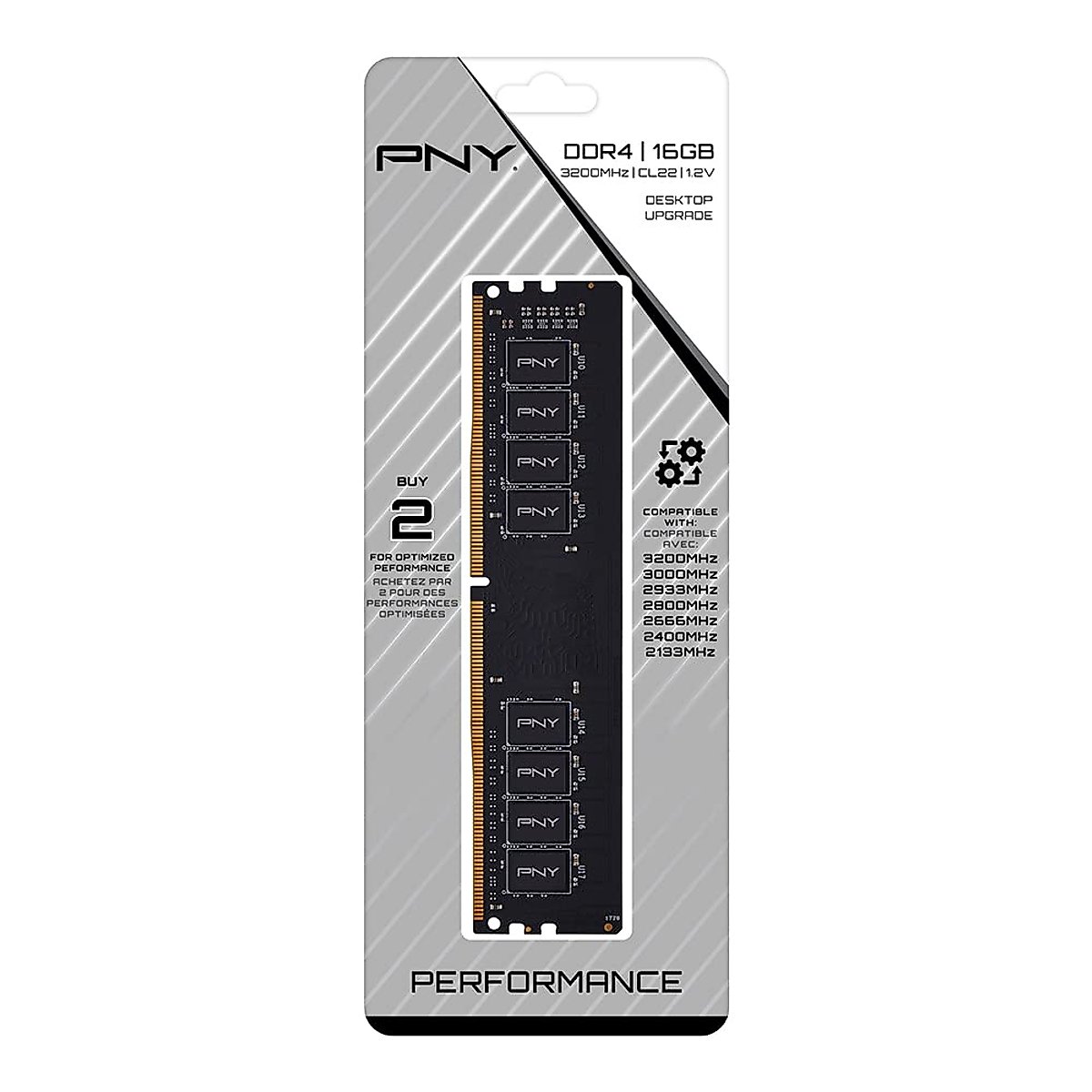 PNY Performance 16GB DDR4 DRAM 3200MHz (PC4-25600) CL22 (Compatible with 2666MHz, 2400MHz or 2133MHz) 1.2V Desktop (DIMM) Computer Memory – MD16GSD43200-TB