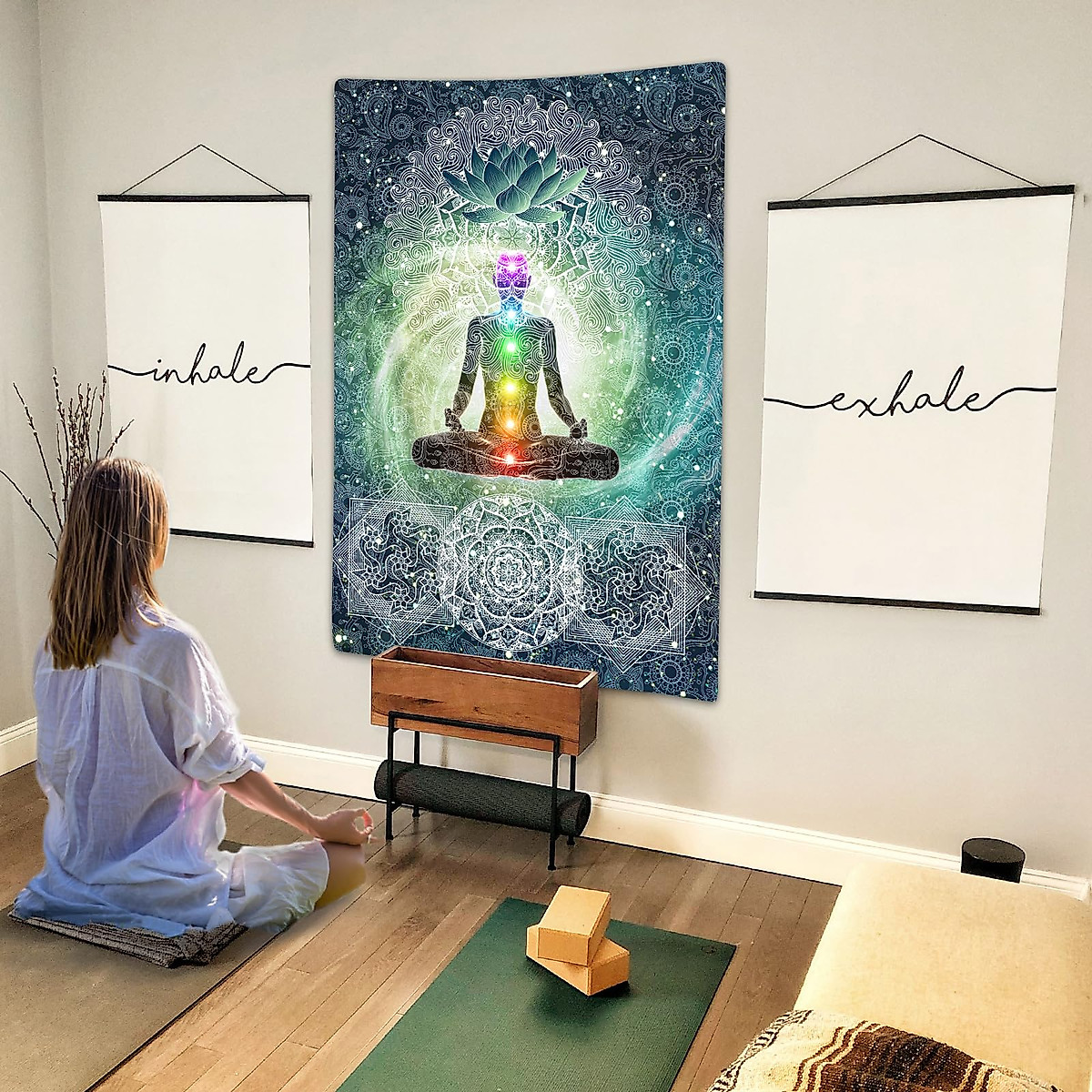 Chakra Vertical Tapestry, Seven Chakra Yoga Meditation Zen Decor Tapestry Wall Hanging for Bedroom, Hippie Lotus Spiritual Tapestries Poster Beach Blanket College Dorm Home (40W X 60H)