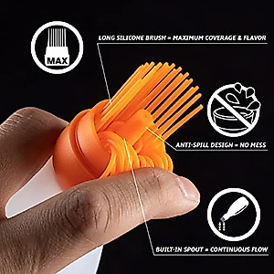 Silicone Basting Brush for Cooking - Oil Dispenser with Brush, All in One Oil Brush for Cooking, BBQ Brush, BBQ Mop -Smoker Accessories Gifts for Men - Sauce Brush for Cooking - Grilling Tools (Black)
