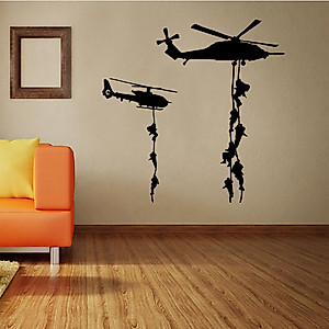 22x22 Helicopter Army Soldier Wall Stickers PVC Vinyl Art Decals Teens Boys Men Military Fans Bedroom Home Decoration