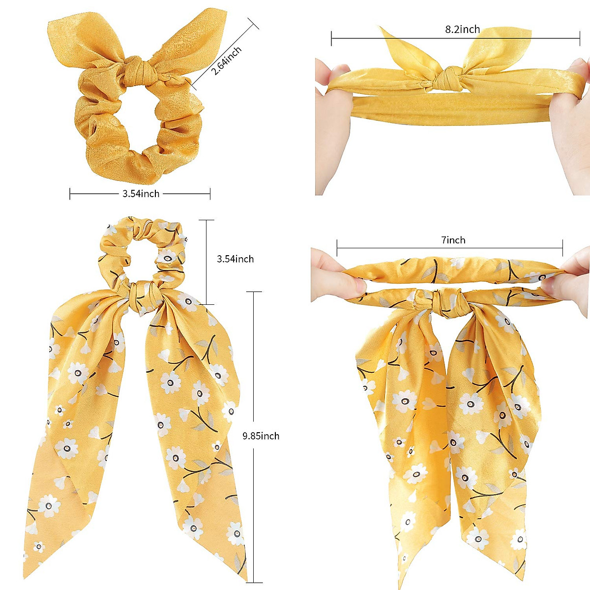 15 Pcs Chiffon Floral Ponytail Holders with Satin Bows and Scrunchies for Women (Color A)