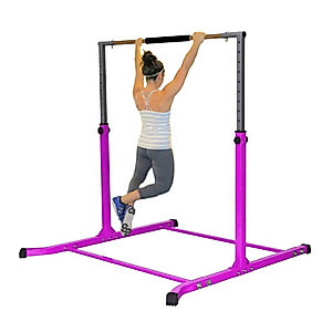 Pro-Gymnastics Gymnastics Kip Bar Horizontal Bar Professional Junior Gymnastic Training High Bar Asymmetric Bar 13 Level Height Adjustable Expandable 3 to 5 FT Cushioned Bar & Curved Legs (Purple)