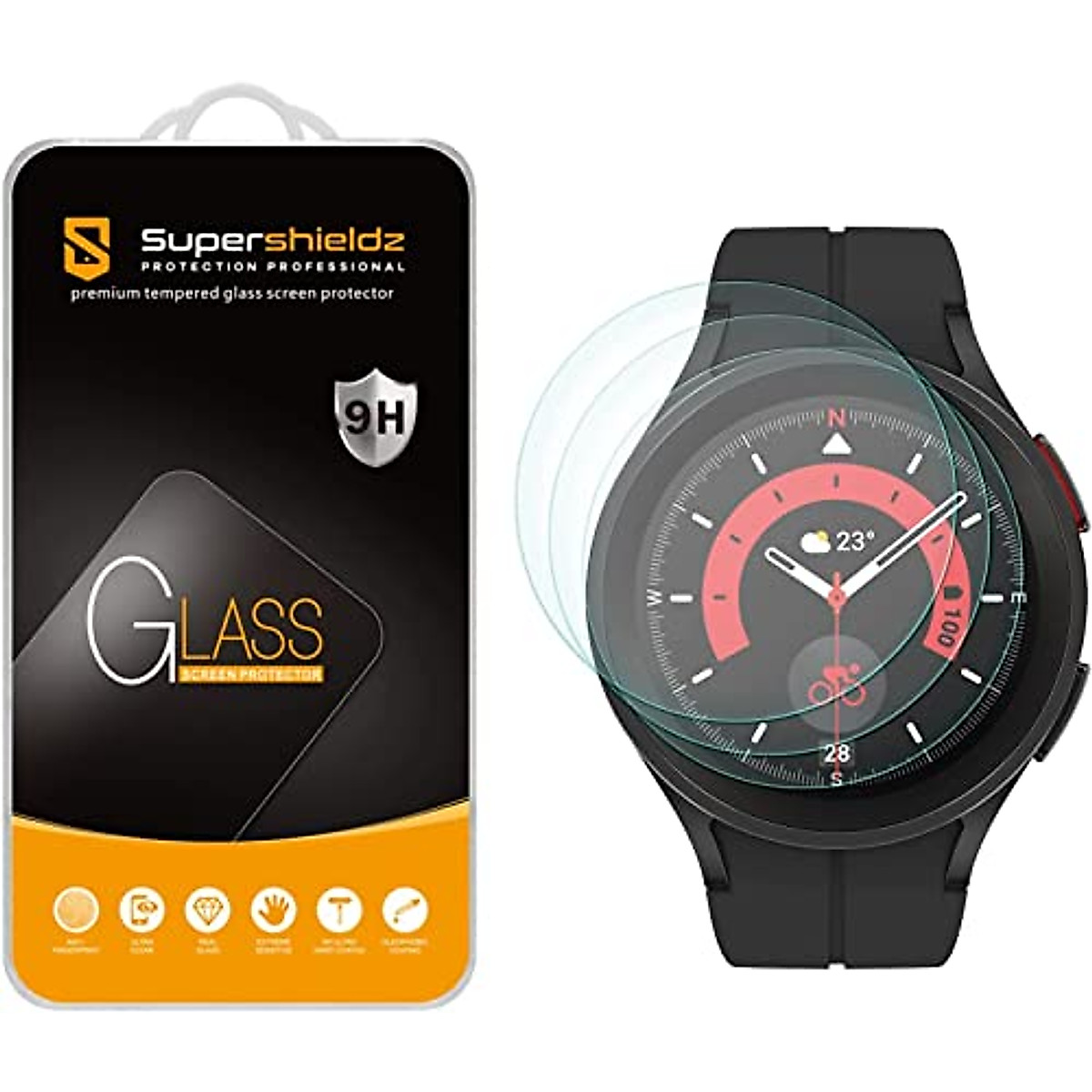 Supershieldz (3 Pack) Designed for Samsung Galaxy Watch 5 Pro (45mm) Tempered Glass Screen Protector, 0.33mm, Anti Scratch, Bubble Free