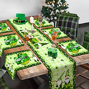 Flyart St Patricks Day Table Runner, Gnomes Spring Green Shamrock Decorations for St. Patrick's Day Party Holiday, St Patricks Day Decorations for Kitchen Dining Table Decor Home Decorr (13x72 inch)
