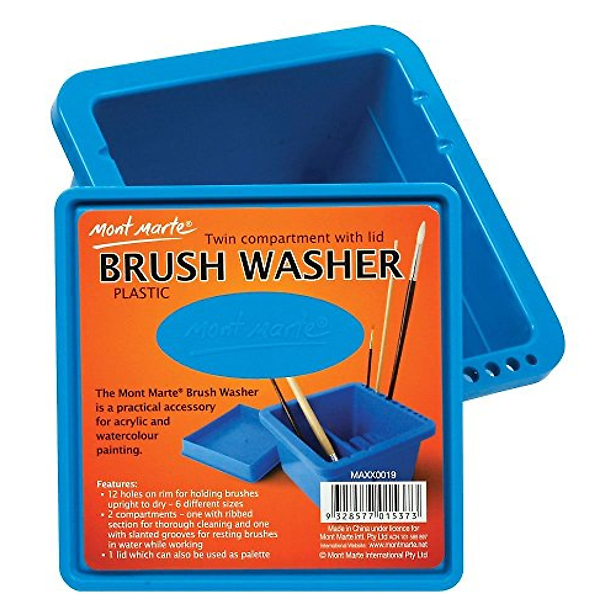 Mont Marte Twin Compartment Plastic Brush Washer. Easy Paint Brush Cleaning and Drying. Suitable for Acrylic and Watercolor Painting.