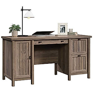 Sauder Costa Washed Walnut Office Desk with Drawers, Washed Walnut Finish