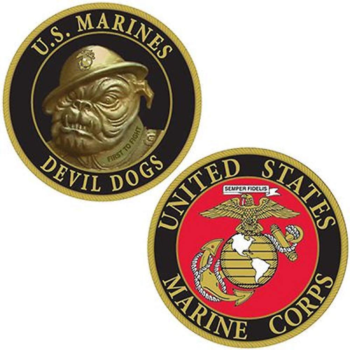 Challenge Coin US Marine Corps Devil Dogs (1-5/8") (Black)