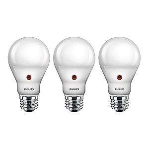 Philips LED Dusk-to-Dawn Outdoor A19 Light Bulb, Flicker-Free, 800 Lumen, Soft White Light (2700K), 8W=60W, E26 Base, 3-Pack (466599)