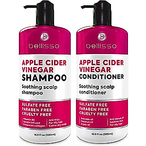 Apple Cider Vinegar Shampoo and Conditioner Set - Stop Flaky and Itchy Scalp – Sulfate Paraben Free Anti Dandruff Soothing Treatment for Dry, Oily and Damaged Hair - Intense Care for Women and Men