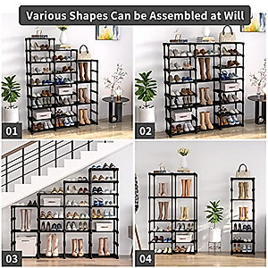 SRQMQ Shoe Rack Organizer, 8 Tiers Metal Shoe Rack Holds 46 Pairs Shoes, Freestanding Shoe Racks That Can be Assembled into A Variety of Shapes are Suitable for Entryway, Bedrooms and Stair Passage