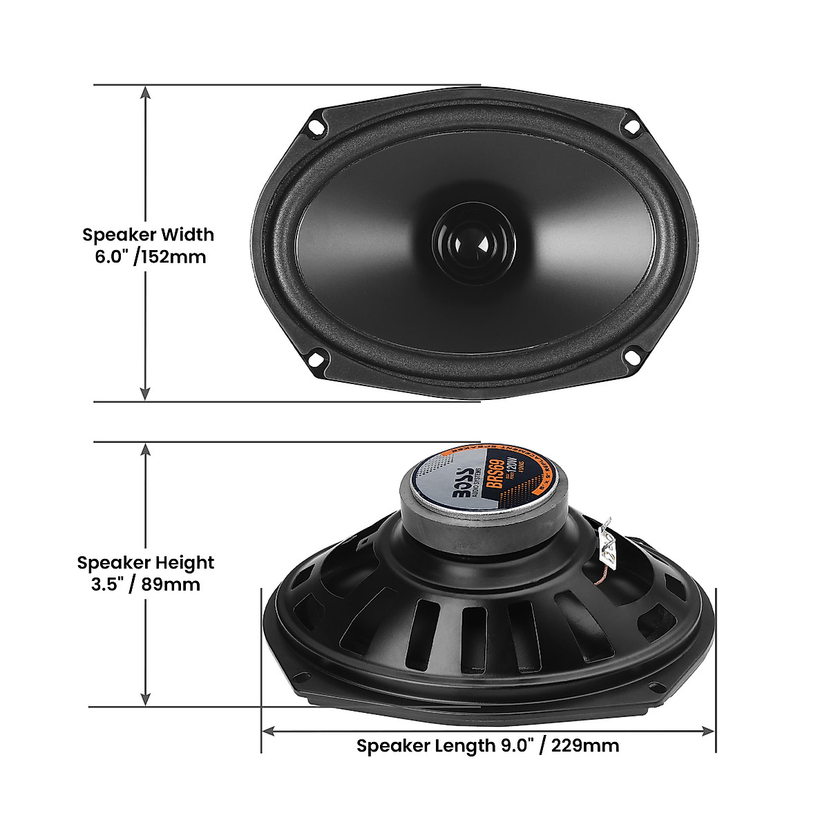BOSS Audio Systems BRS69 6 x 9 Inch Replacement Car Door Speaker - 120 Watts Max, Sold Individually, 4 Ohms, Bocinas Para Carro