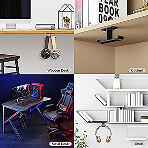 6amLifestyle Headset Headphone Stand Hanger Under Desk Designed [Patented] Aluminum Headphone Holder Hook by Strong Adhesive & Screws Universal Compatible with PC Gaming DJ Headsets - BK701