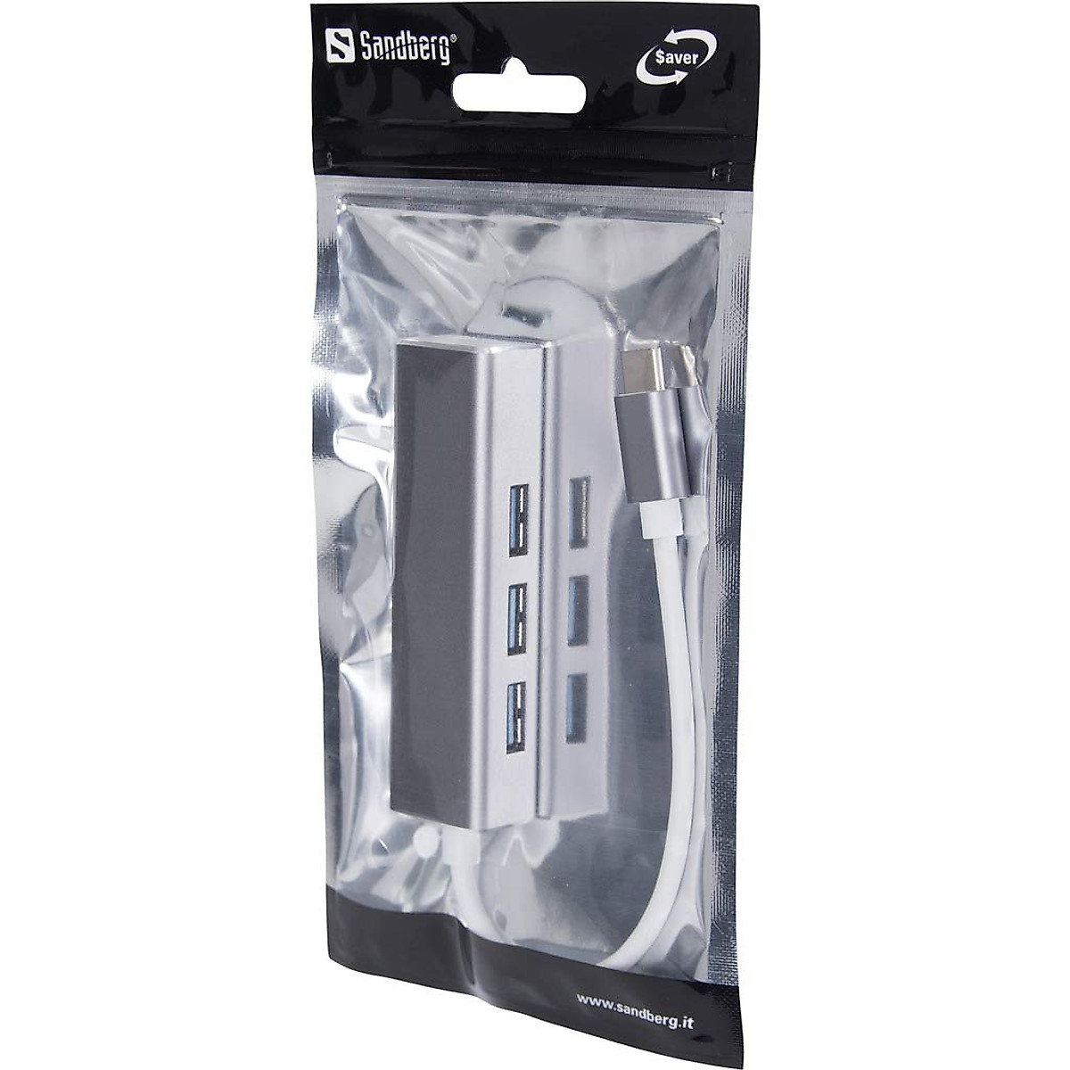 Sandberg USB-C to 4X USB 3.0 Hub Saver | USB 3.0 Hub | 4 Data Ports | Plug & Play | USB-C Adapter Multiport | USB Splitter | Fast Data Transfer | USB Extension Hub for PC MacBook Win MacOS | Saver