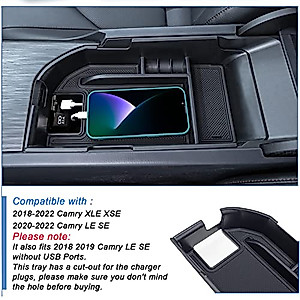 TOPINSTALL Center Console Tray Compatible with 2018-2023 Toyota Camry XLE XSE and 2020-2023 Camry LE SE with Dual USB Ports, Interior Accessories Armrest Storage Console Organizer Insert ABS Material