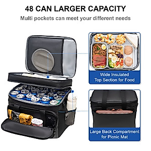 EVERFUN Large Soft Cooler Bag Travel Beach Insulated Cooler for Men 48 Can Dual Compartments Collapsible Waterproof Leak-proof for Camping Picnic, Black