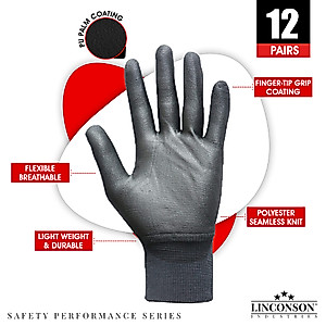 linconson Ultimate Grip Thin & Lightweight Construction Mechanic Work Gloves with PU Palm Coating