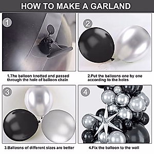 Black Silver Balloons Garland Kit, Black Silver Balloons Arch Kit With Black and Metallic Silver Latex Balloons, Black Silver Balloons Arch for Birthday Wedding Anniversary Party Supplies