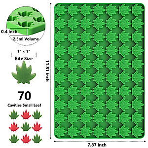 Marijuana Cannabis Hemp Leaf Silicone Molds with 70 Cavities Shaped for Pot Chocolate Candy Gummy, with Baking Scraper