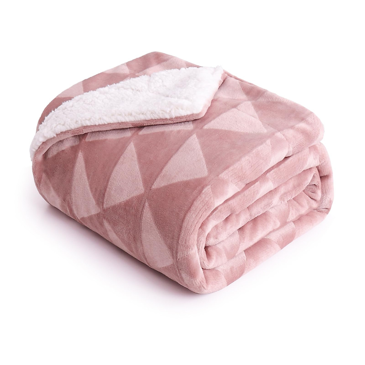 Exclusivo Mezcla 50" x 70" Large Throw Blanket, Reversible Brushed Flannel Fleece& Plush Sherpa Blanket (Dusty Pink) Decorative, Lightweight, Soft and Warm