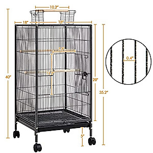 Yaheetech 40 Inch Wrought Iron Bird Cage Open-Top Parrot Cage with Rolling Stand for Parakeets Cockatiels Budgies Parrotlets Lovebirds Canary Small-Sized Birds Parrots