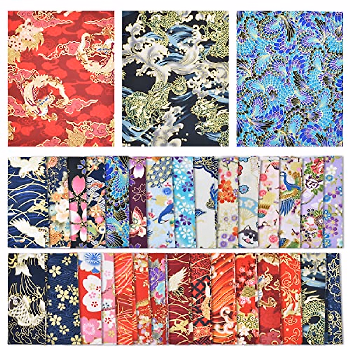 30Pcs 8 x 10 Inch Fat Quarters Cotton Fabric Bundle Squares Patchwork, Japanese Style Printed Cotton Wrapping Cloth Quilting Fabric Bundles for DIY Patchwork Sewing